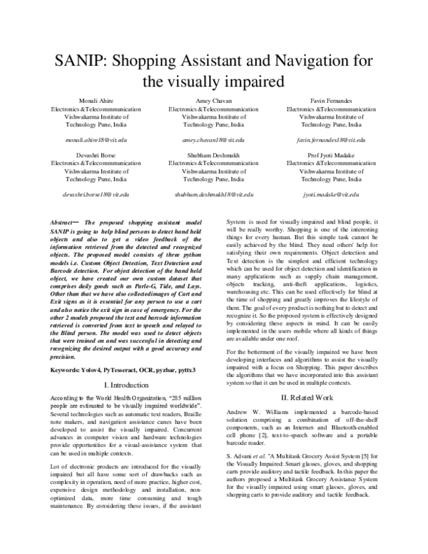 (PDF) SANIP: Shopping Assistant and Navigation for the visually impaired