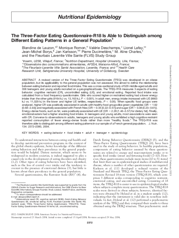 (PDF) The Three-Factor Eating Questionnaire-R18 is able to distinguish ...
