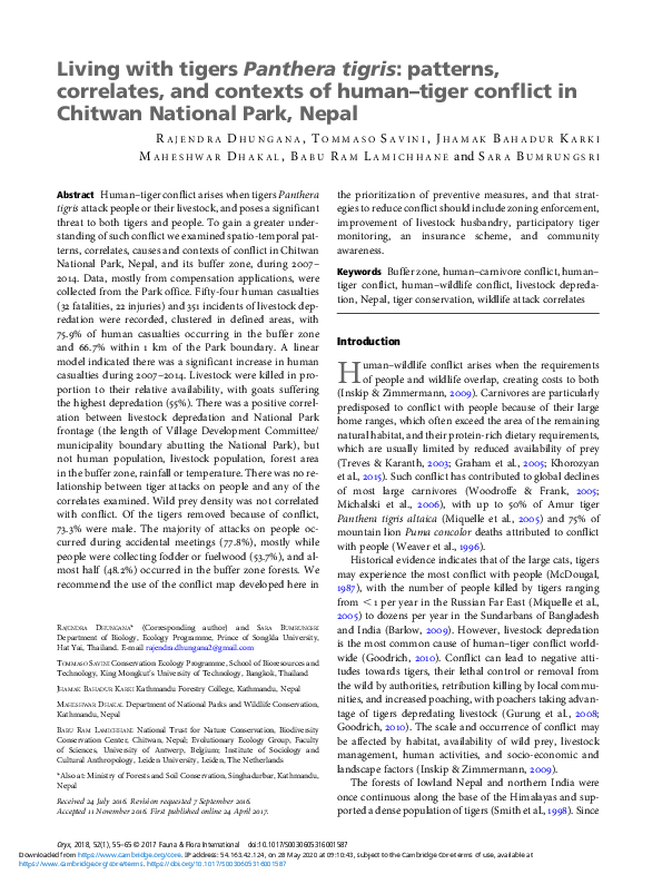(PDF) Living with tigers Panthera tigris : patterns, correlates, and ...