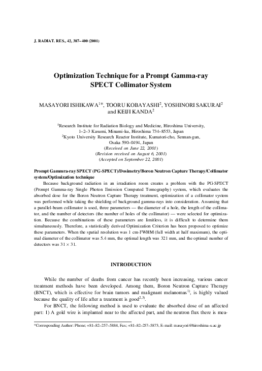 Pdf Optimization Technique For A Prompt Gamma Ray Spect Collimator System