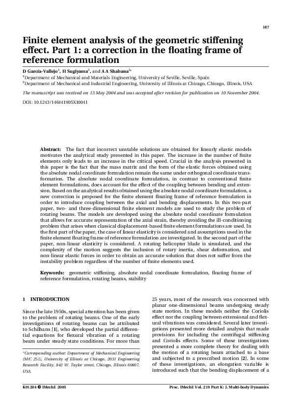 Pdf Finite Element Analysis Of The Geometric Stiffening Effect Part
