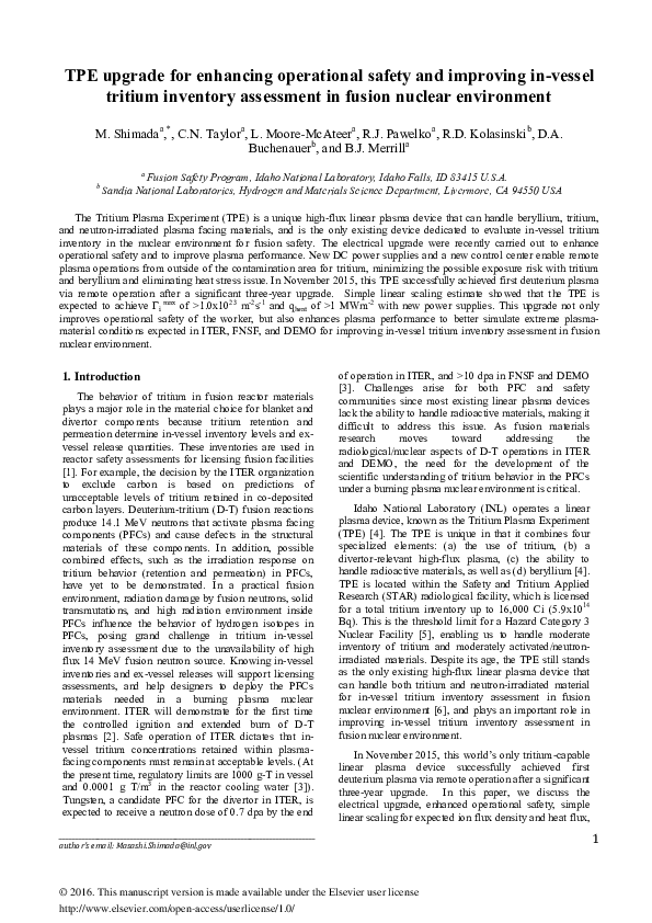 (PDF) TPE upgrade for enhancing operational safety and improving in-vessel tritium inventory ...