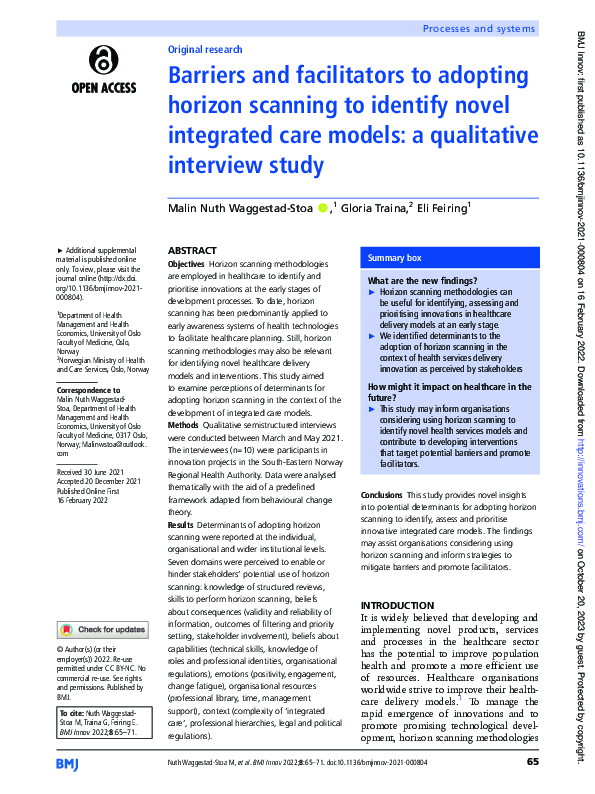 (PDF) Barriers and facilitators to adopting horizon scanning to ...