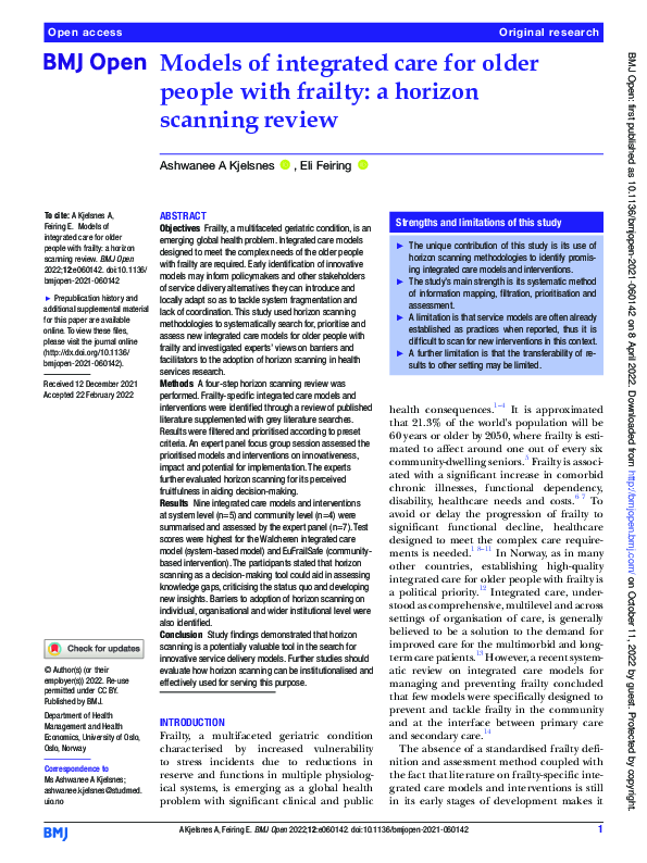 (PDF) Models of integrated care for older people with frailty: a ...