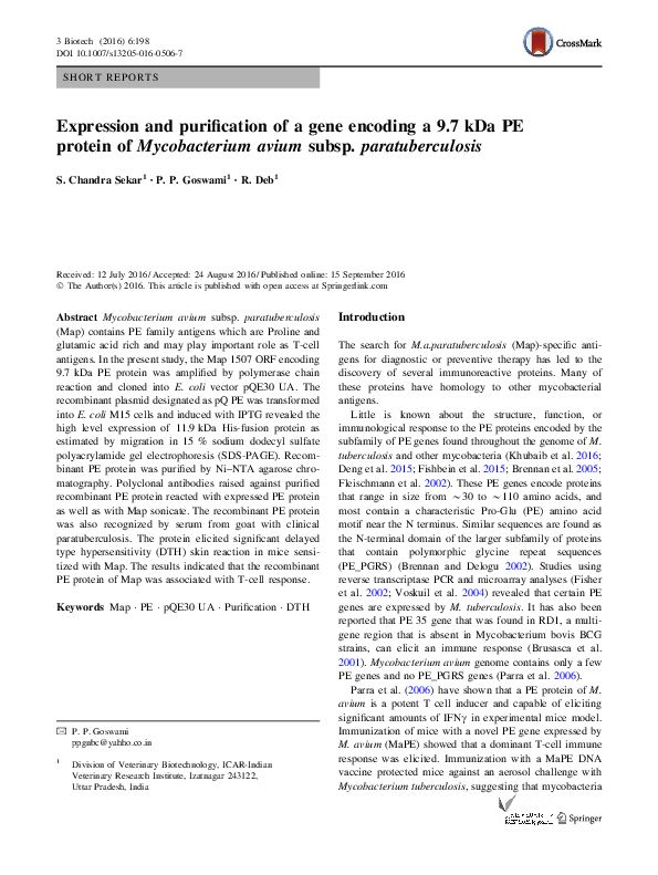 (PDF) Expression and purification of a gene encoding a 9.7 kDa PE ...