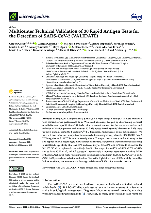 (PDF) Multicenter Technical Validation of 30 Rapid Antigen Tests for ...
