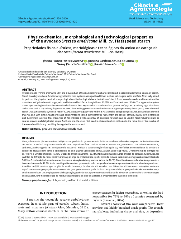 (PDF) Physico-chemical, morphological and technological properties of the avocado (Persea ...