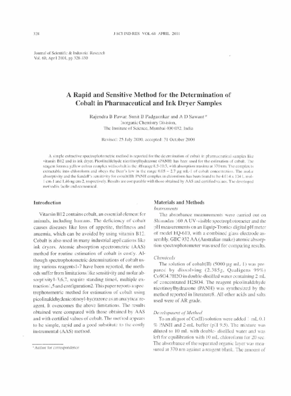 (PDF) A Rapid and Sensitive Method for the Determination of Cobalt in Pharmaceutical and Ink ...