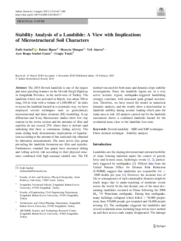 (PDF) Stability Analysis of a Landslide: A View with Implications of Microstructural Soil Characters
