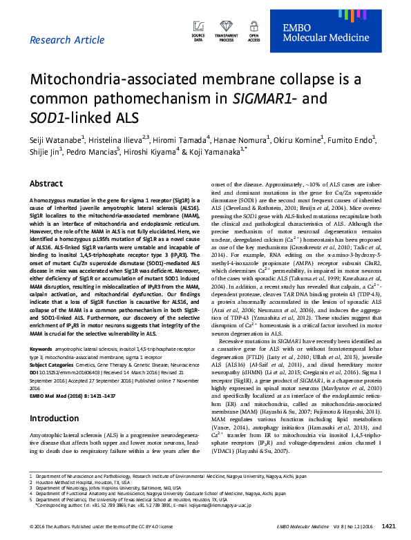 (PDF) Mitochondria-associated membrane collapse is a common ...
