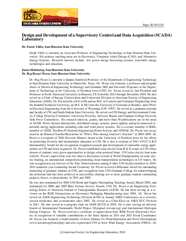 (PDF) Design and Development of a Supervisory Control and Data Acquisition (SCADA) Laboratory