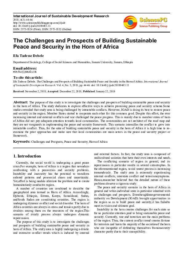 (PDF) The Challenges and Prospects of Building Sustainable Peace and ...