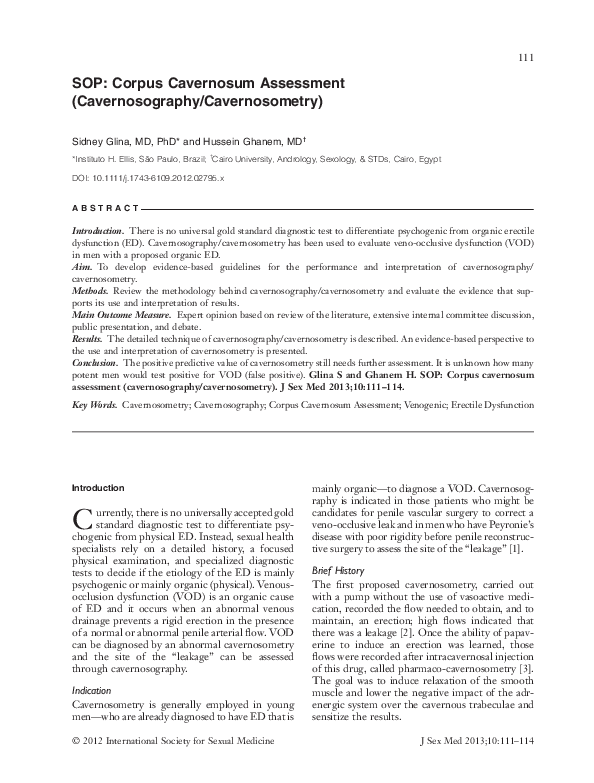 (PDF) SOP: Corpus Cavernosum Assessment (Cavernosography/Cavernosometry)