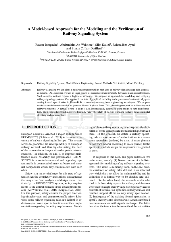 Pdf A Model Based Approach For The Modeling And The Verification Of Railway Signaling System