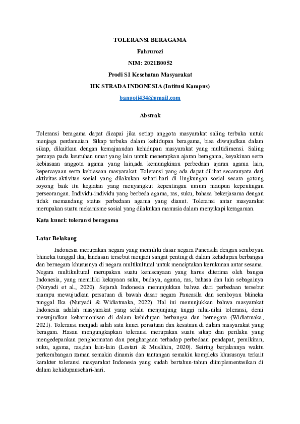 (DOC) TOLERANSI BERAGAMA