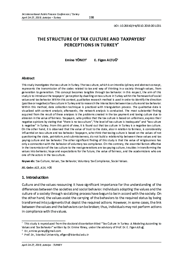 (PDF) The Structure of Tax Culture and Taxpayers’ Perceptions in Turkey