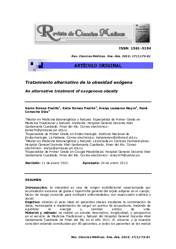 (PDF) Tratamiento alternativo de la obesidad exógena