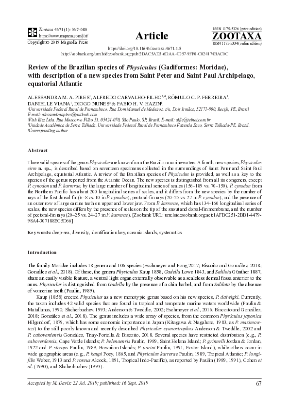 (PDF) Review of the Brazilian species of Physiculus (Gadiformes ...