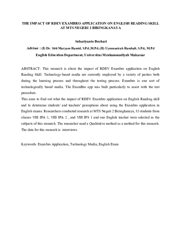 (DOC) THE IMPACT OF RDEV EXAMBRO APPLICATION ON ENGLISH READING SKILL ...