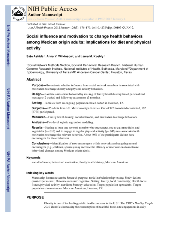 (PDF) Social Influence and Motivation to Change Health Behaviors among Mexican-Origin Adults ...