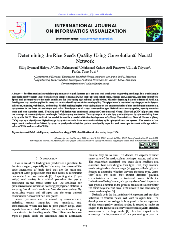 (PDF) Determining the Rice Seeds Quality Using Convolutional Neural Network