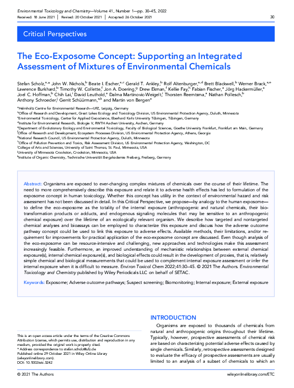(PDF) The Eco‐Exposome Concept: Supporting an Integrated Assessment of ...