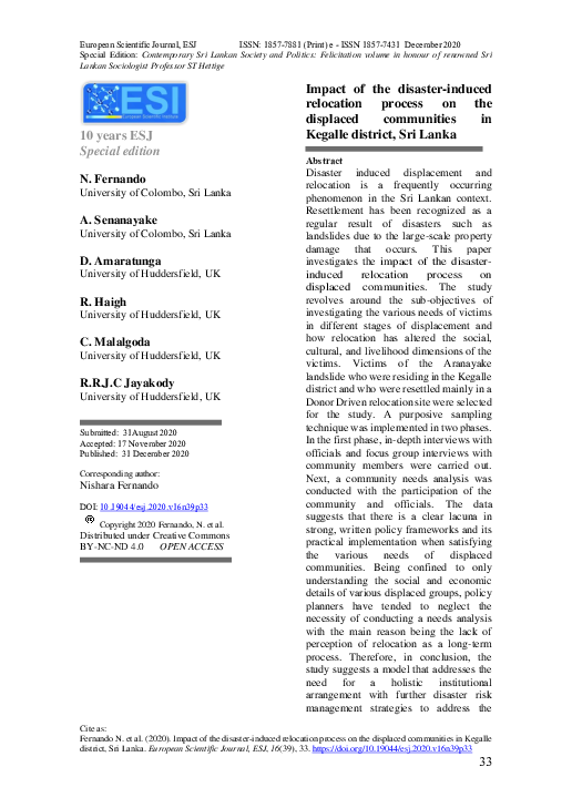 (PDF) Impact of the disaster-induced relocation process on the ...