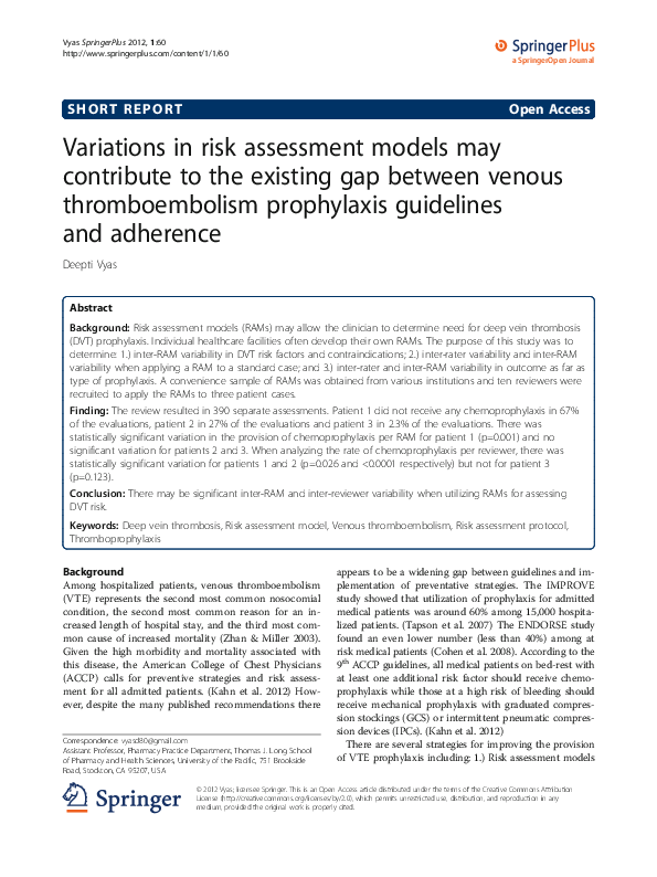 (PDF) Variations in Risk Assessment Models May Contribute to the ...
