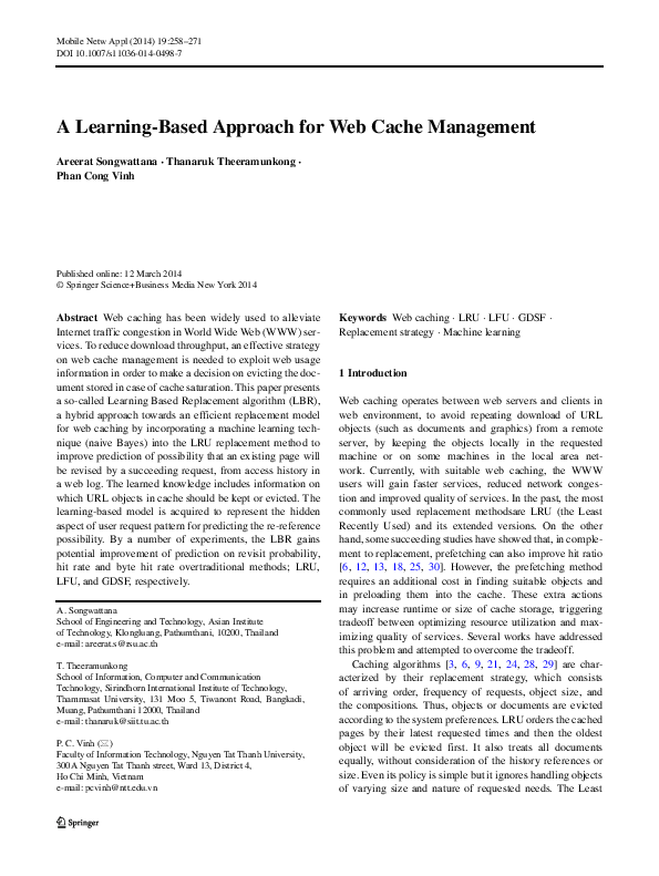 (PDF) A Learning-Based Approach for Web Cache Management