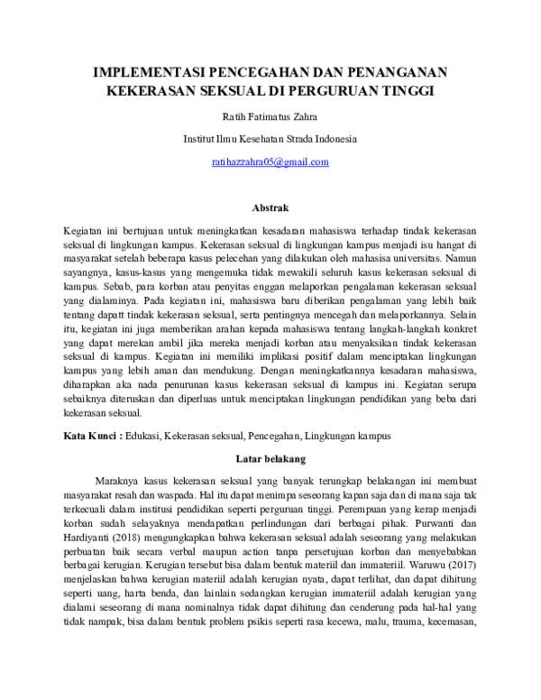 (DOC) IMPLEMENTASI PENCEGAHAN DAN PENANGANAN KEKERASAN SEKSUAL DI PERGURUAN TINGGI