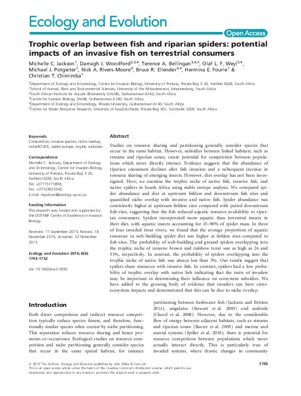 (PDF) Trophic overlap between fish and riparian spiders: potential ...