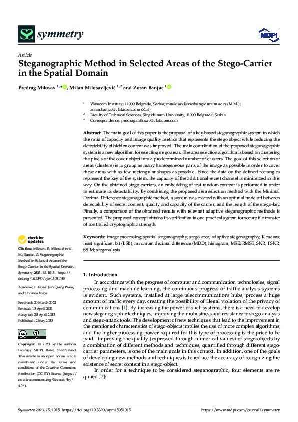 (PDF) Steganographic Method in Selected Areas of the Stego-Carrier in the Spatial Domain