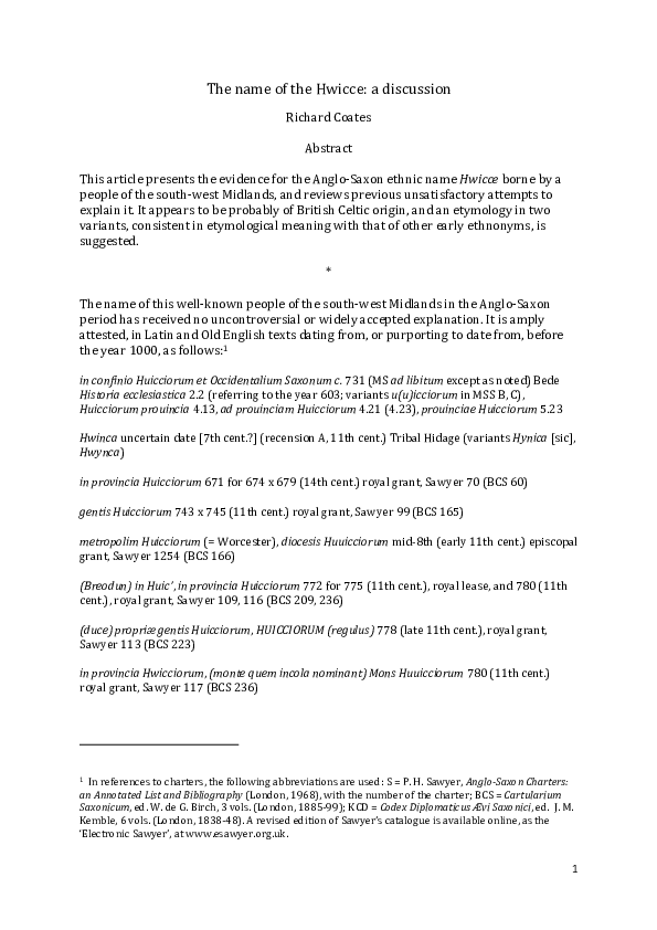 (PDF) The name of the Hwicce: a discussion