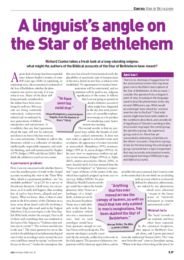 (PDF) A linguist's angle on the Star of Bethlehem
