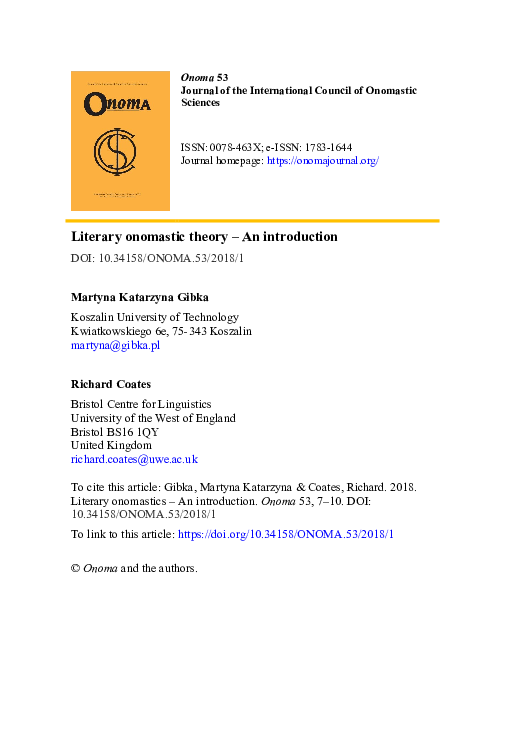(PDF) Literary onomastic theory – An introduction