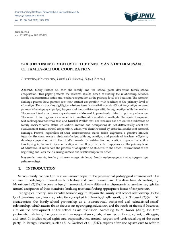 (PDF) Socioeconomic status of the family as a determinant of family ...