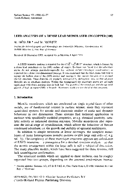 (PDF) LEED Analysis of Dense Lead Monolayer on Copper (100)