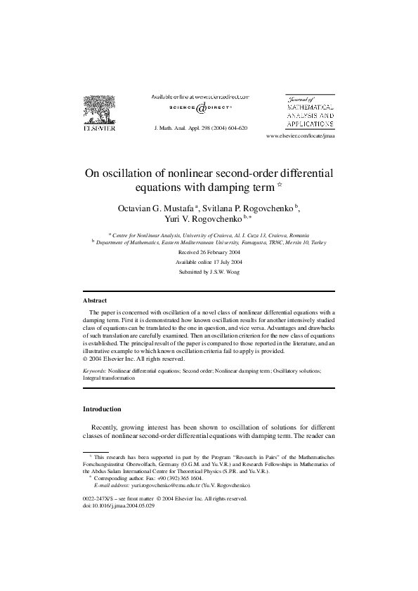 Pdf On Oscillation Of Nonlinear Second Order Differential Equations