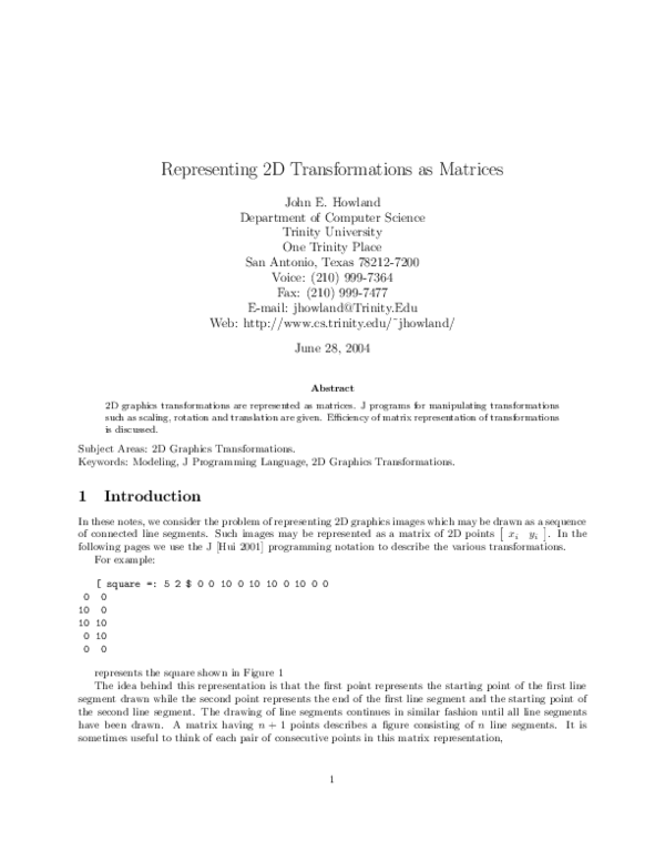 (PDF) Representing 2 D Transformations as Matrices