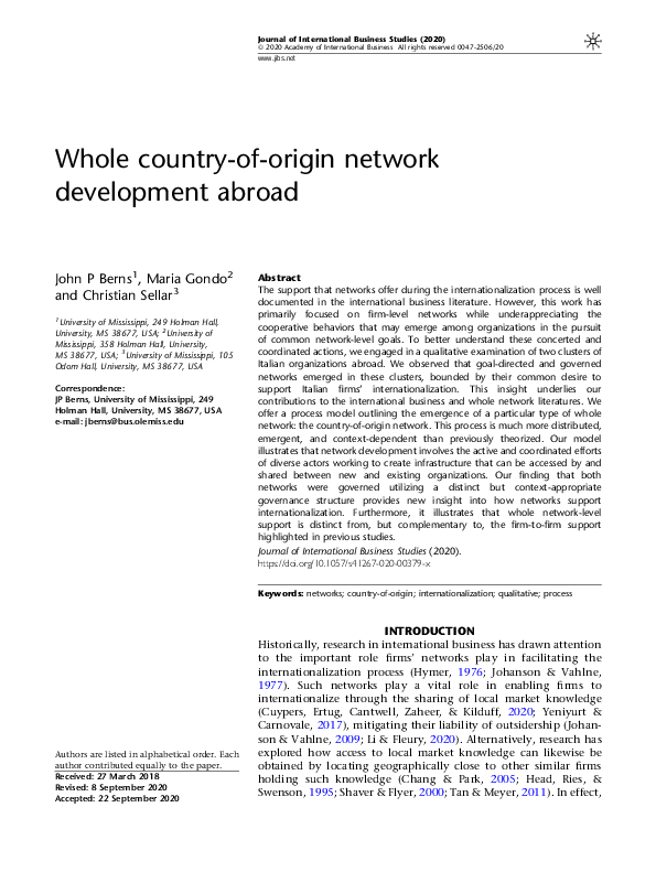 (PDF) Whole country-of-origin network development abroad