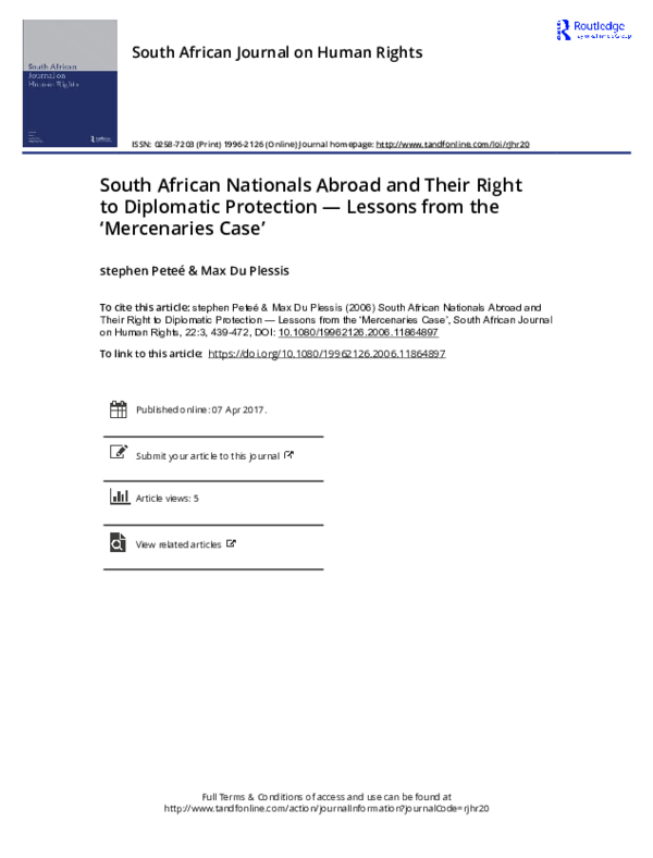 (PDF) South African Nationals Abroad and Their Right to Diplomatic ...
