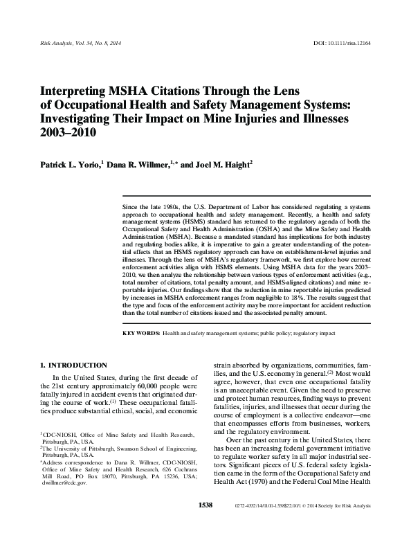 (PDF) Interpreting MSHA Citations Through the Lens of Occupational ...