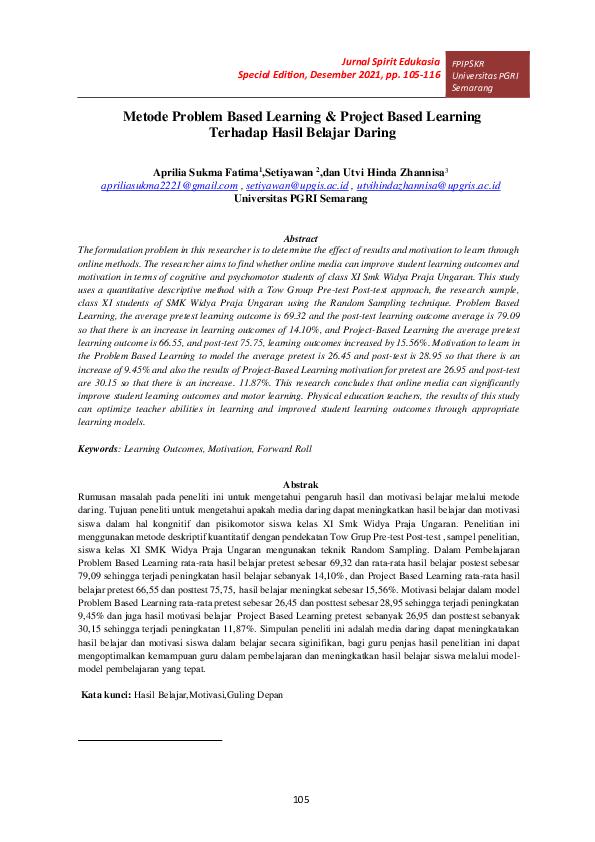 (PDF) Metode Problem Based Learning & Project Based Learning Terhadap Hasil Belajar Daring