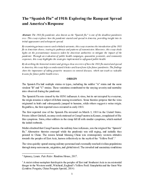 (PDF) The "Spanish Flu" of 1918: Exploring the Rampant Spread and ...
