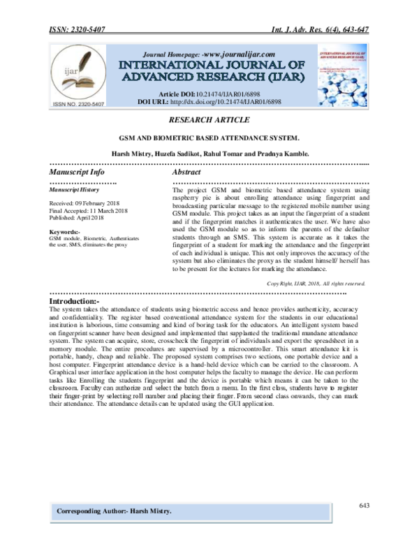 (PDF) GSM and Biometric Based Attendance System