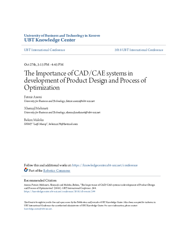 (PDF) The Importance of CAD/CAE systems in development of Product Design and Process of ...