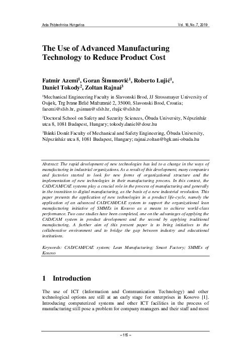 (PDF) The Use of Advanced Manufacturing Technology to Reduce Product Cost