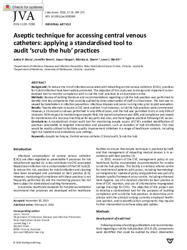 (PDF) Aseptic Technique for Accessing Central Venous Catheters ...