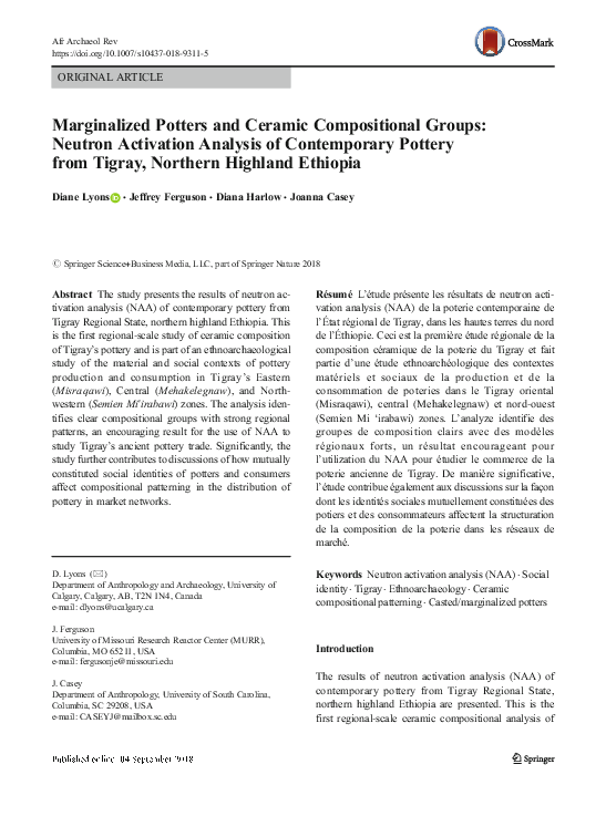 (PDF) Marginalized Potters and Ceramic Compositional Groups: Neutron Activation Analysis of ...