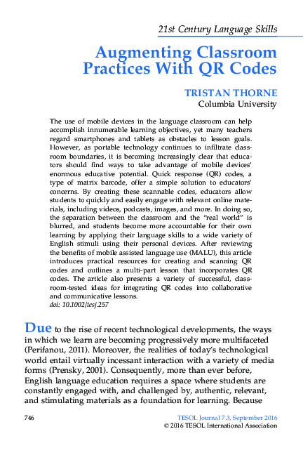 Augmenting Classroom Practices With QR Codes